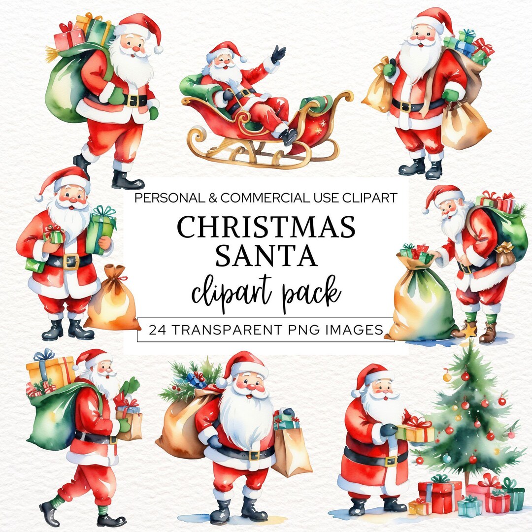 Watercolor Santa Clipart, Father Christmas PNG, Santa Claus Images for ...