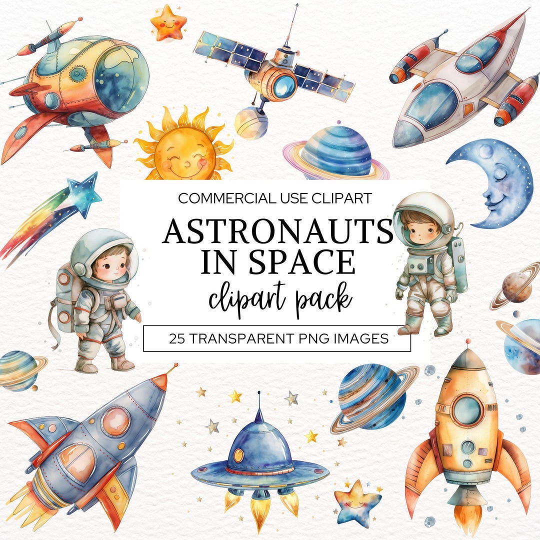 Astronauts in Space Clipart PNG, Watercolor Space Rockets, Spaceships ...