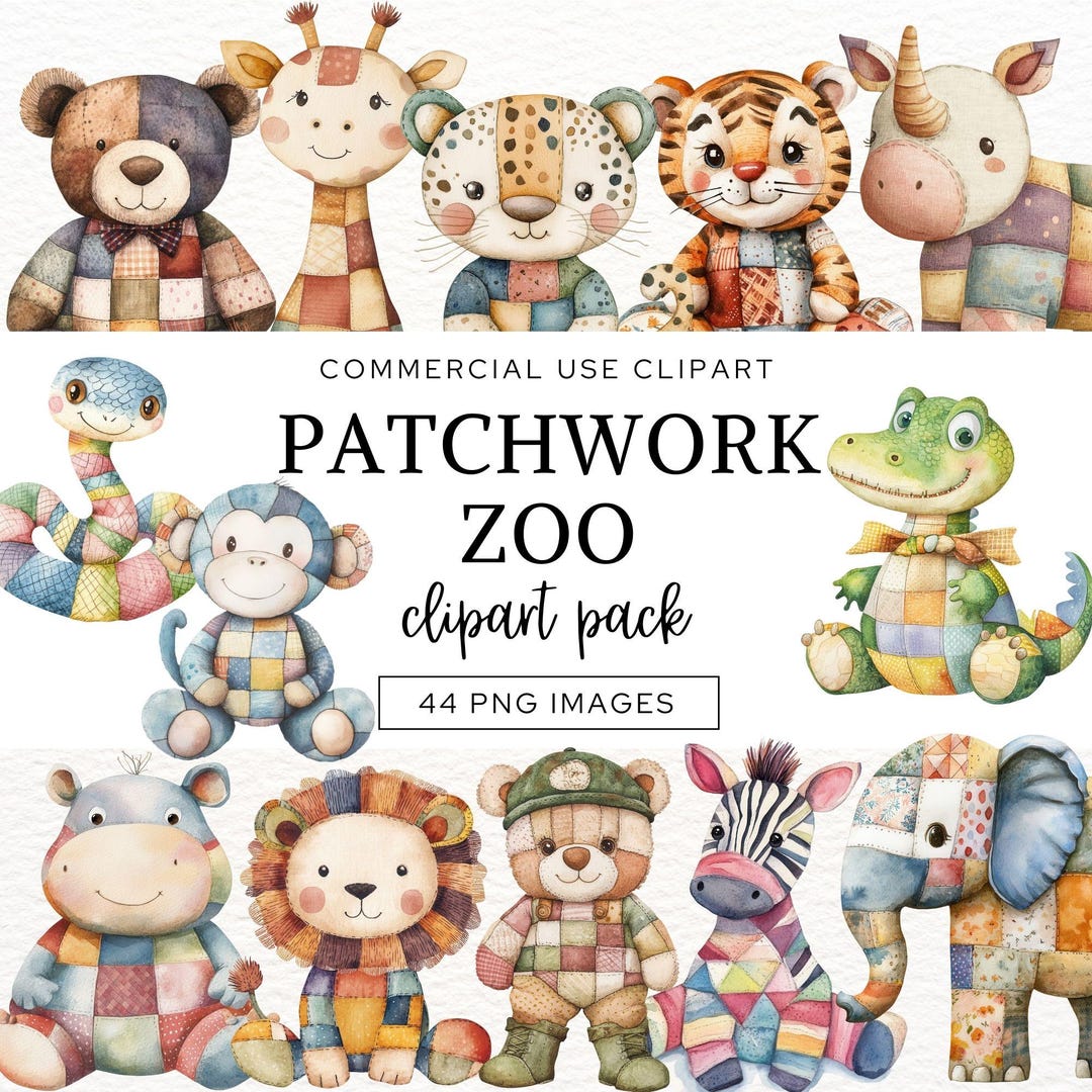 Patchwork Zoo Nursery Clipart, Cute Baby Zoo Animals Clip Art ...