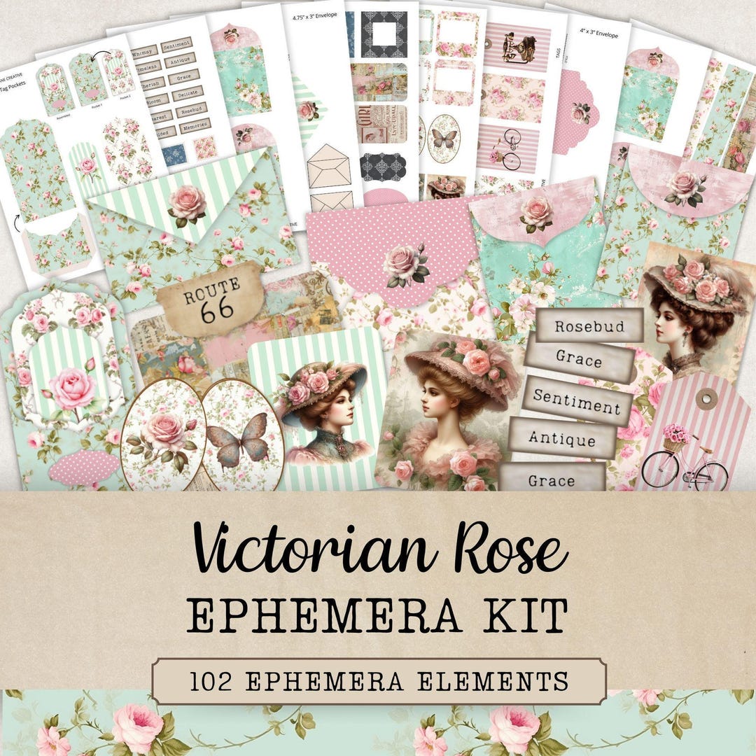 Victorian Rose Ephemera Bundle, Junk Journal Kit, Printable Vintage ...