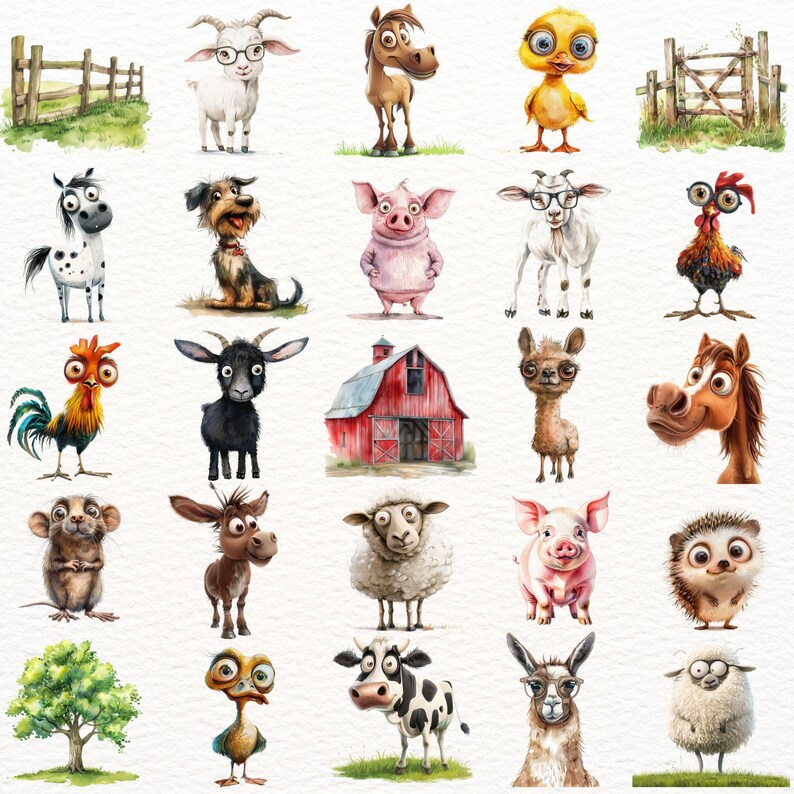 Quirky Farm Animals Clipart, Farmyard Birthday, Funny Animals Png ...