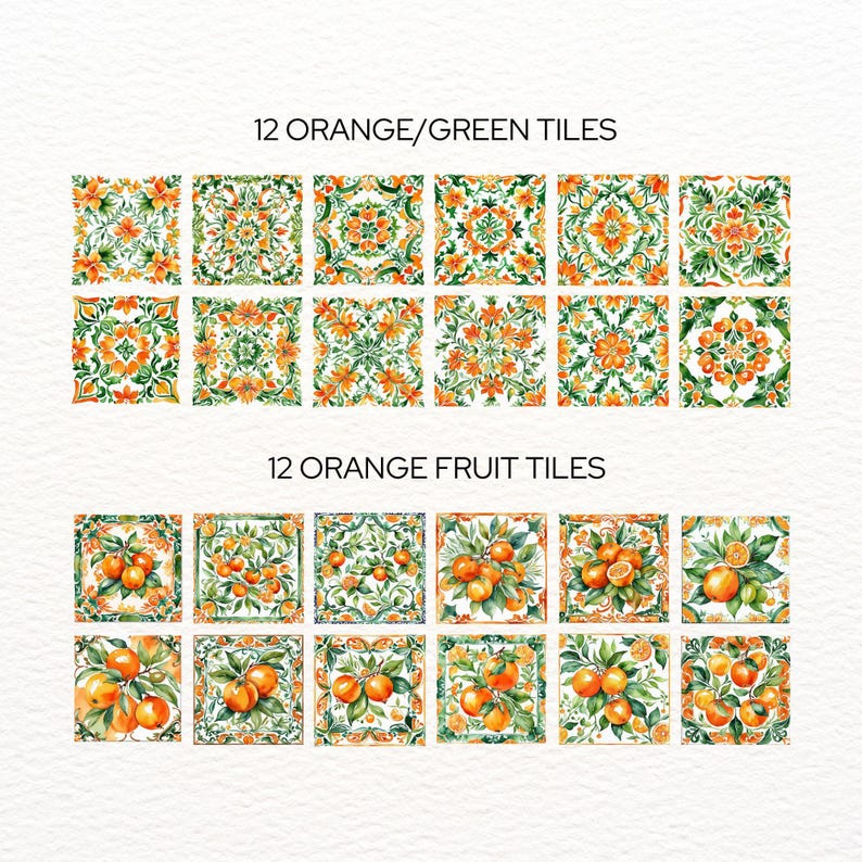 Mediterranean Tiles Clipart, Watercolor Oranges, Portuguese Azulejo ...