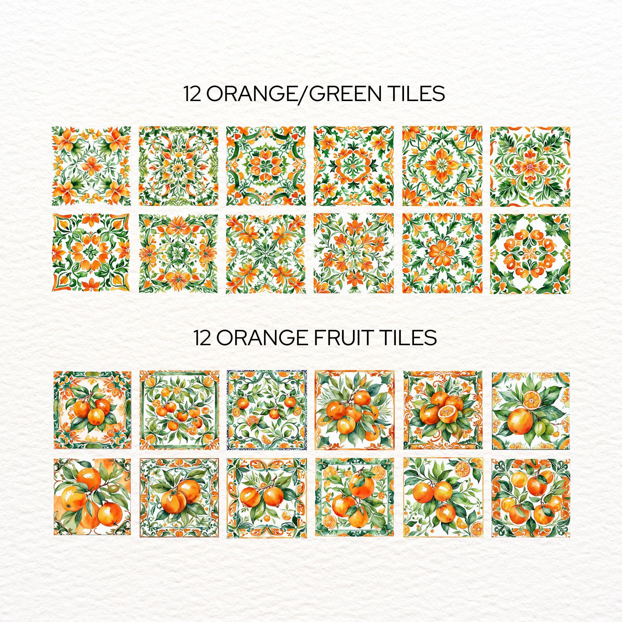 Mediterranean Tiles Clipart, Watercolor Oranges, Portuguese Azulejo ...
