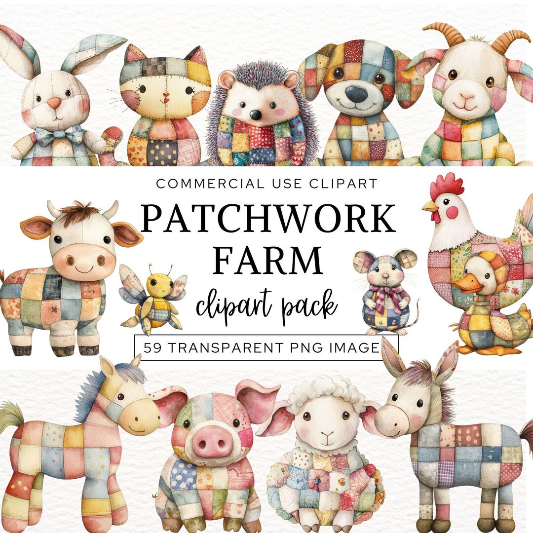 Patchwork Farm Animals Clipart, Cute Farming Animals Clip Art Bundle ...