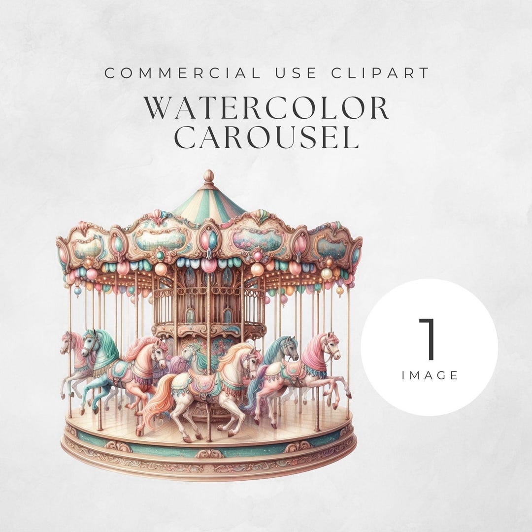 Watercolor Carousel Single Clipart Digital Download, Pastel Horses ...