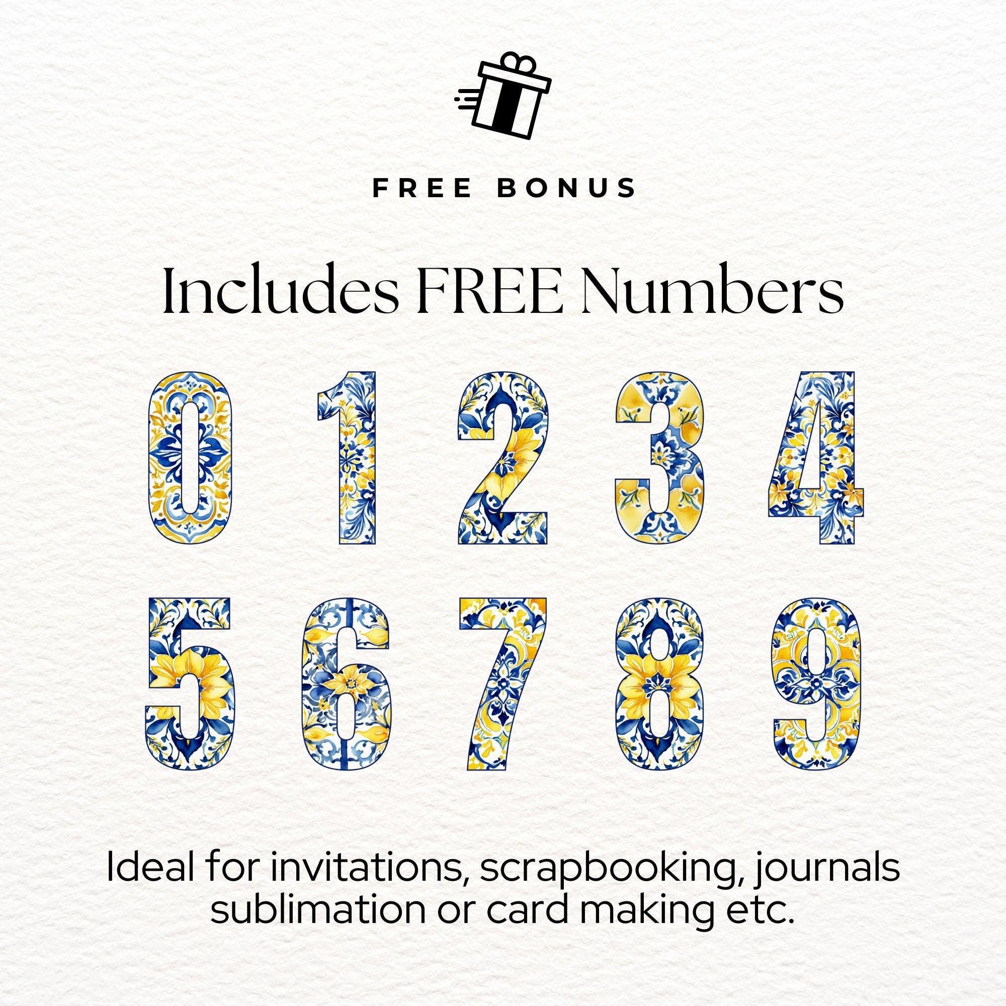 Mediterranean Tiles Alphabet Clipart, Watercolor Blue and Yellow ...