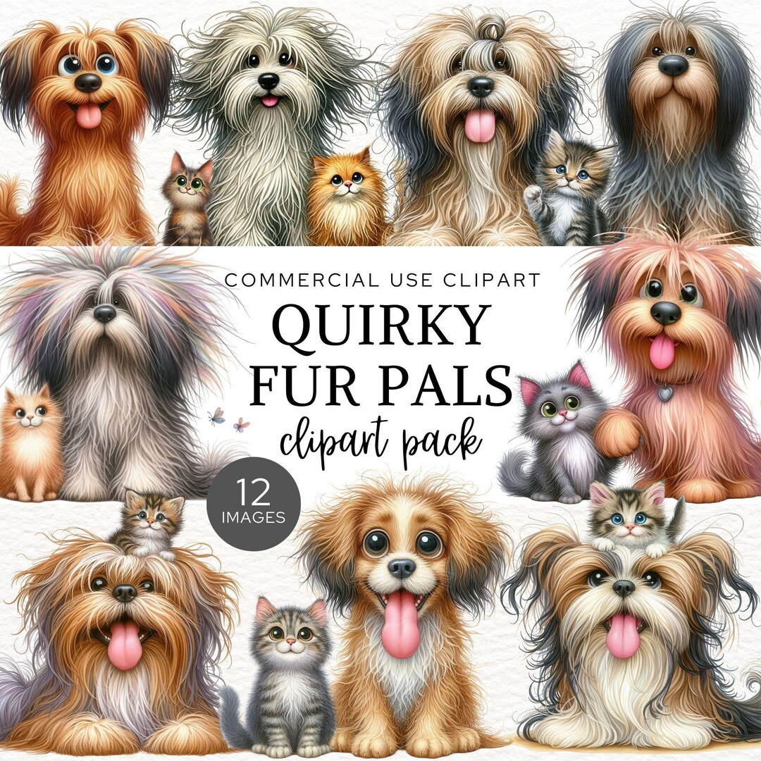 Quirky Dogs and Cats Clipart, Funny Animals Clip Art for Sublimation ...