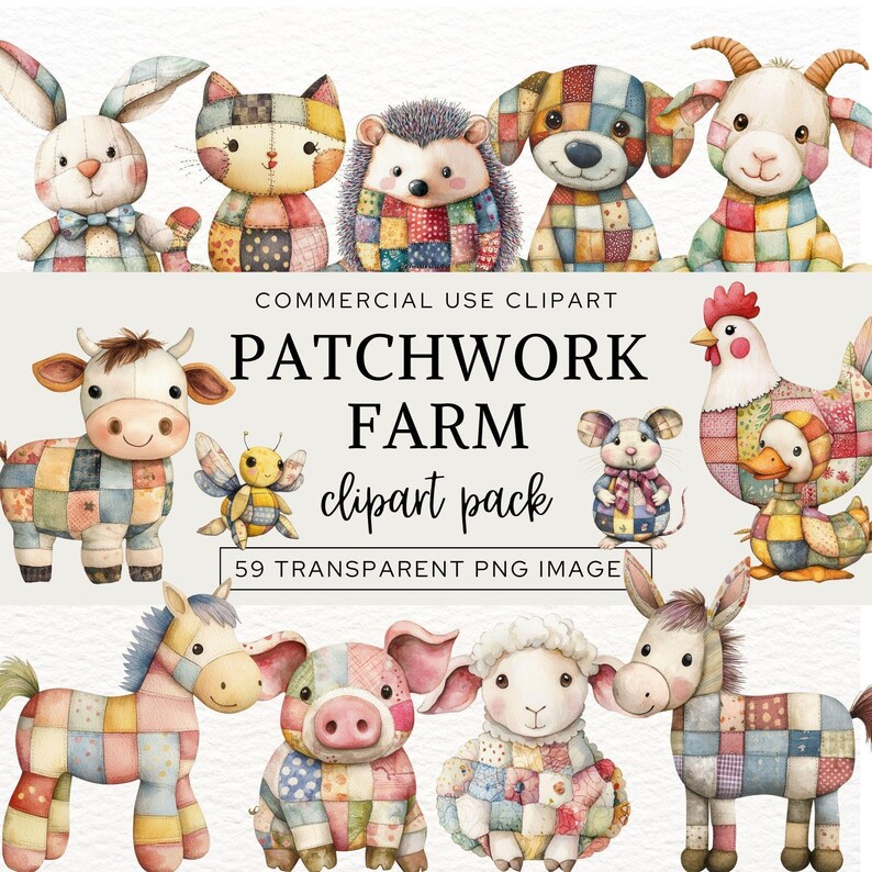 Patchwork Characters Clipart Mega Bundle, Cute Baby Zoo Animals ...