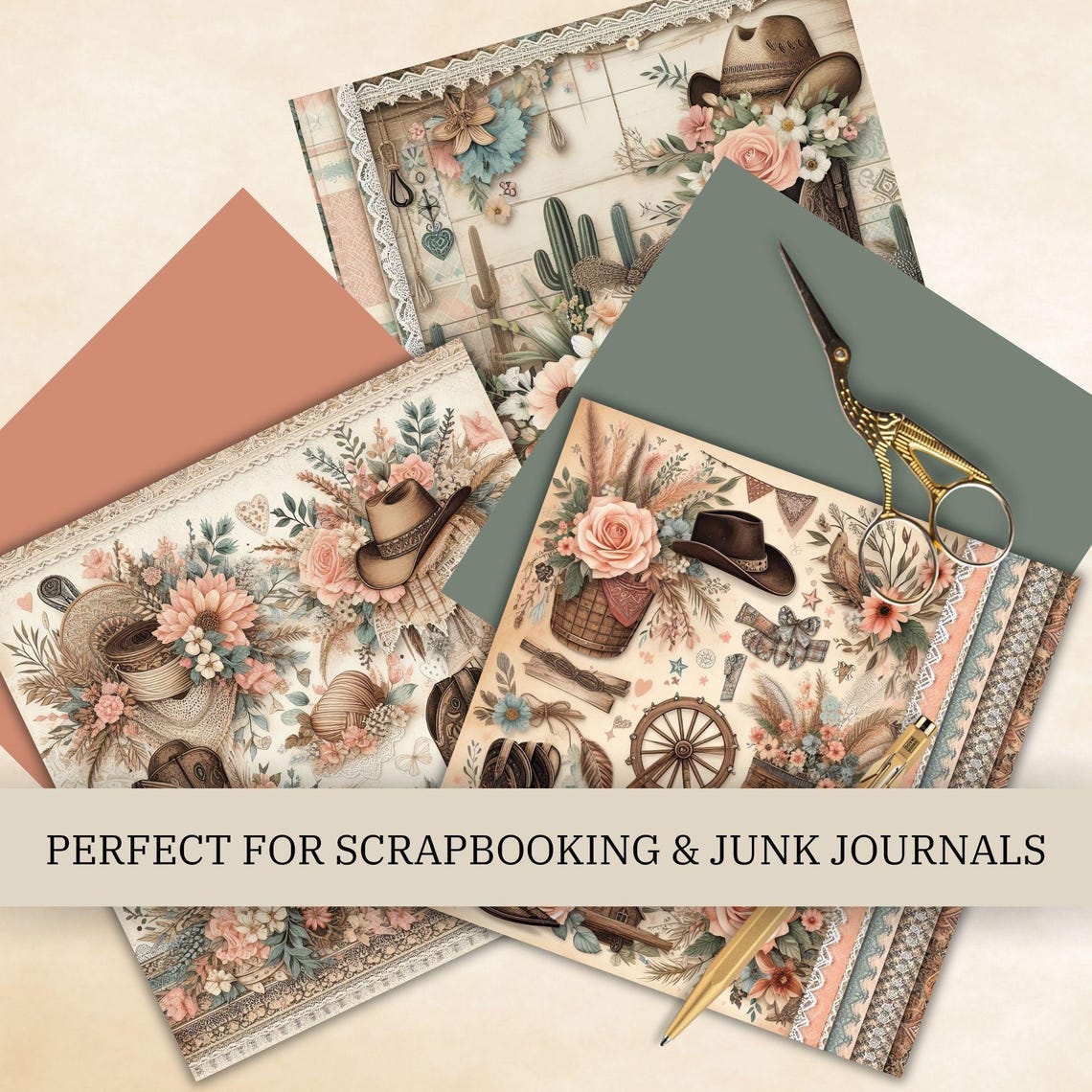 Coquette Cowgirl Digital Papers, Country & Western Printable Scrapbook ...