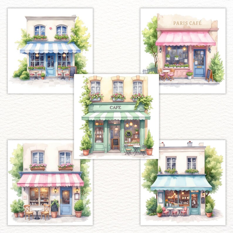 Cute Paris Cafe Clipart, Watercolor Parisian Cafe Illustrations, French ...