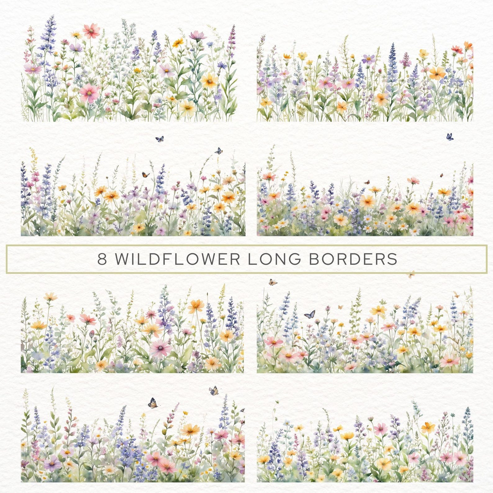 Wildflower Borders Clipart, Watercolor Floral PNG, Wild Flower Borders ...