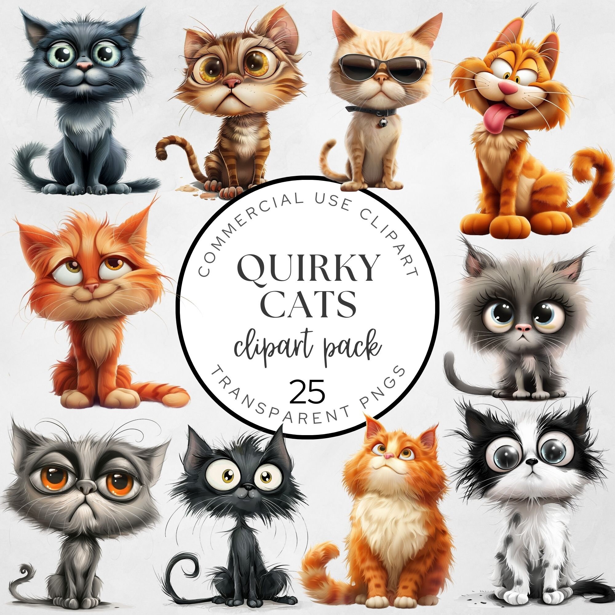 Quirky Cats Clipart PNG, Funny Animals, Whimsical Kittens, Cute Kitty ...