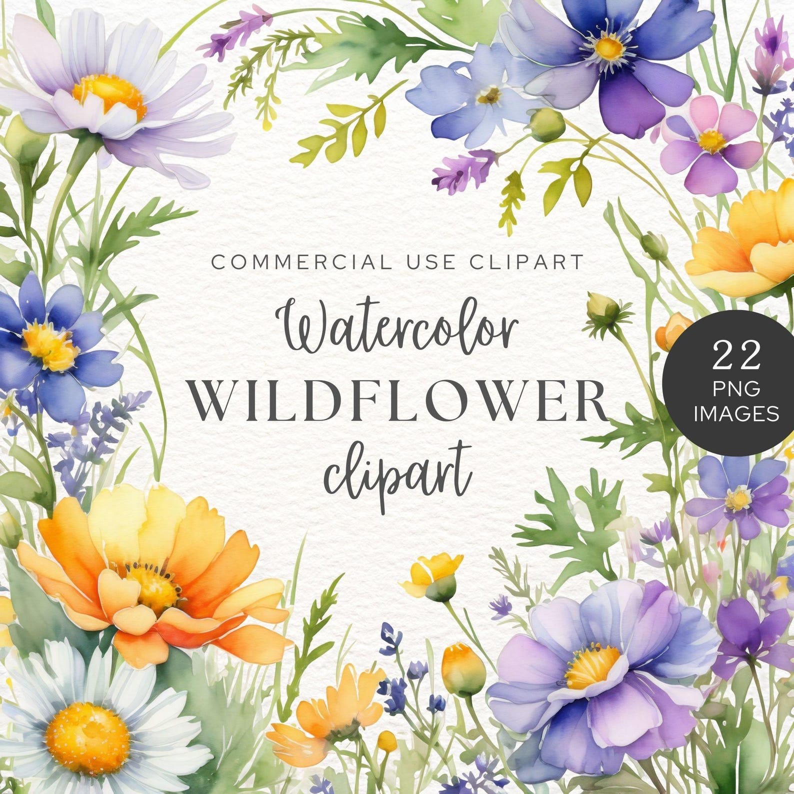 Watercolor Wildflowers Clipart, Wildflower Bouquet PNG, Floral Border ...