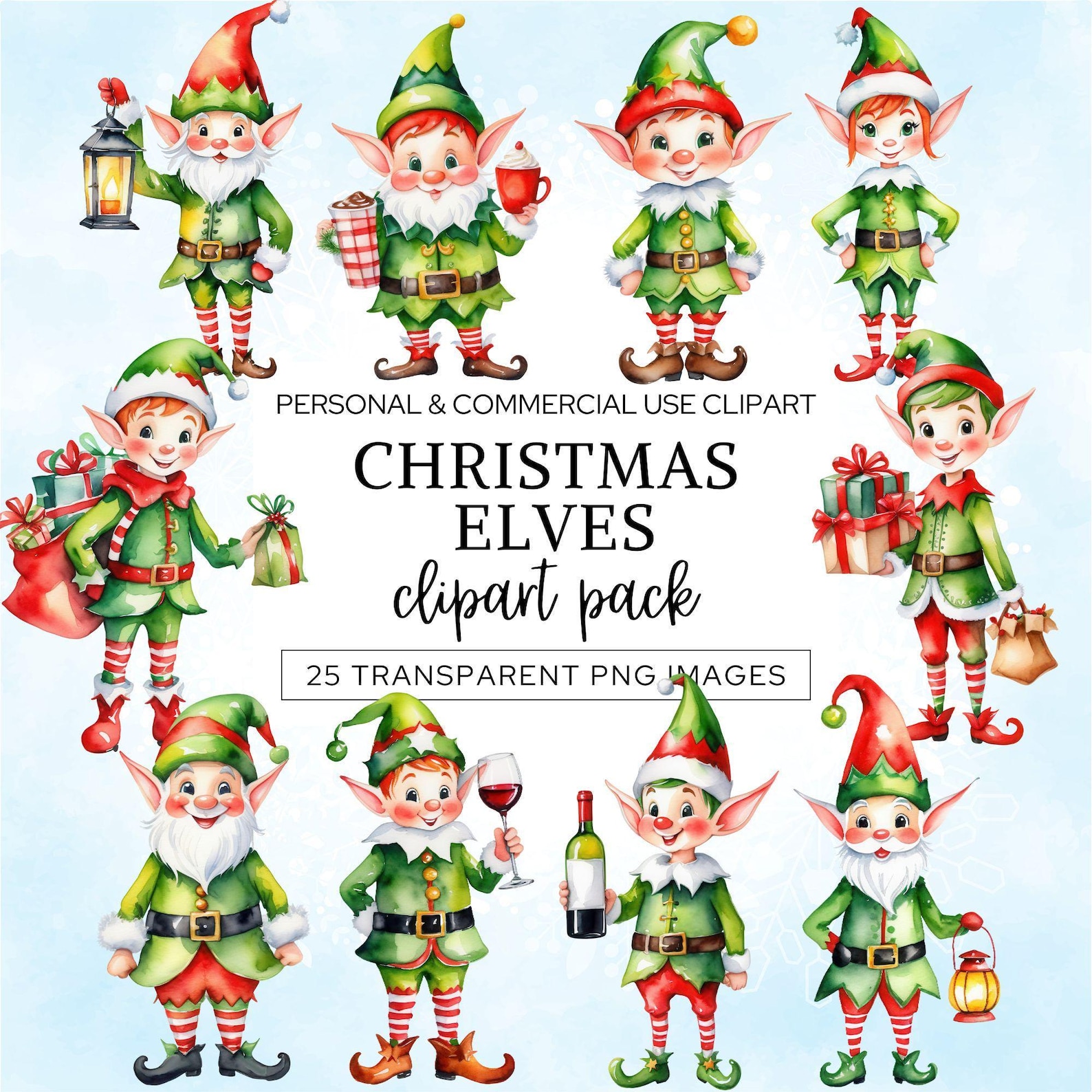 Christmas Elves Clipart Bundle, Cute Elf PNG, Watercolor Festive ...