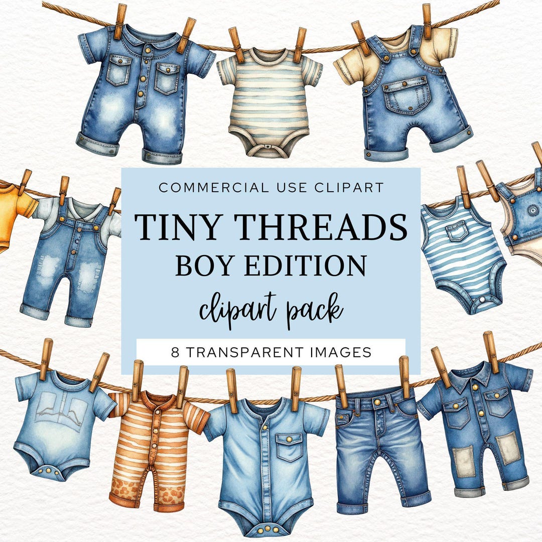 Baby Boy Clothesline Clipart, Blue Jean Baby Shower, Boy's Nursery ...