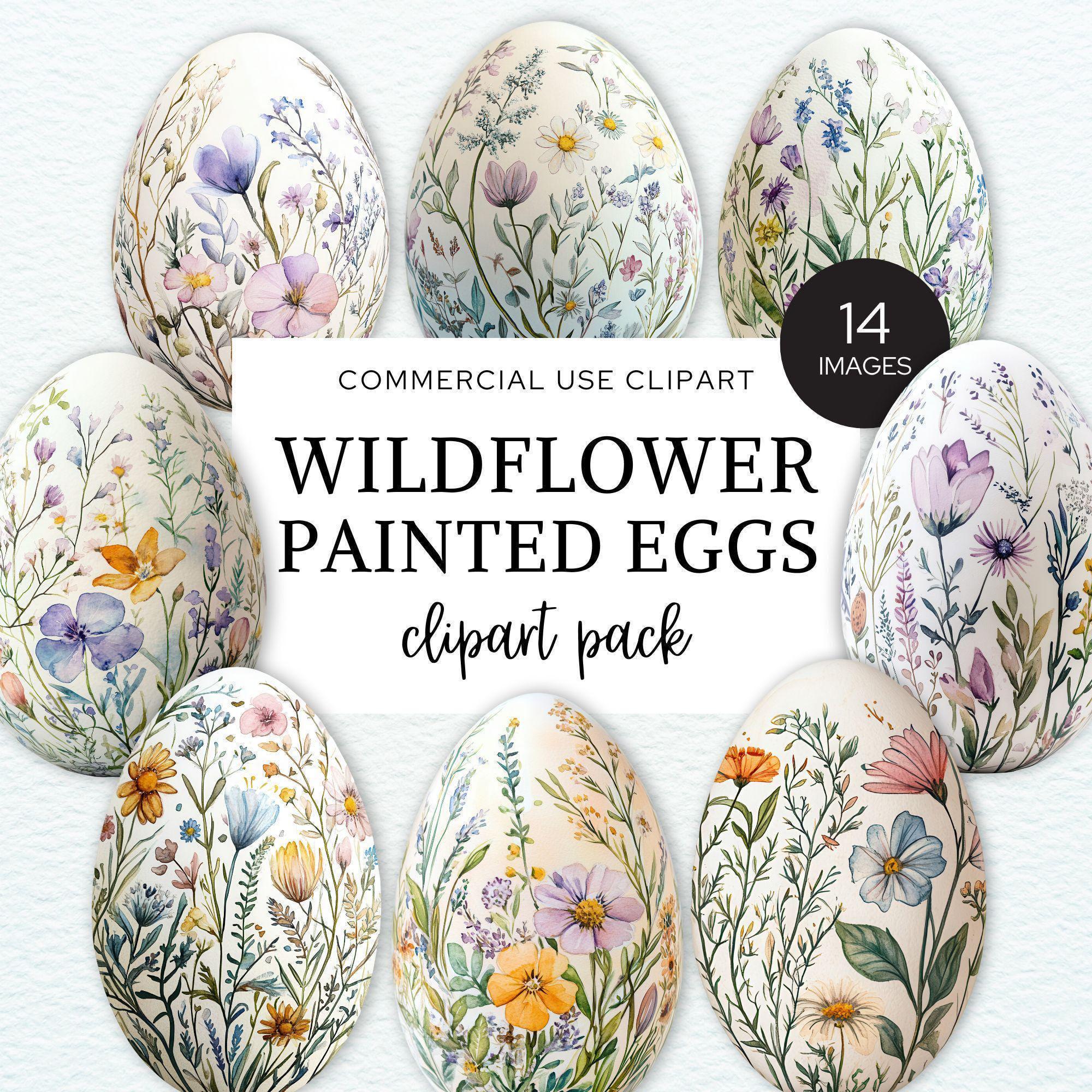 Wildflower Painted Eggs Clipart, Hand Painted Easter Eggs, Shabby Chic ...