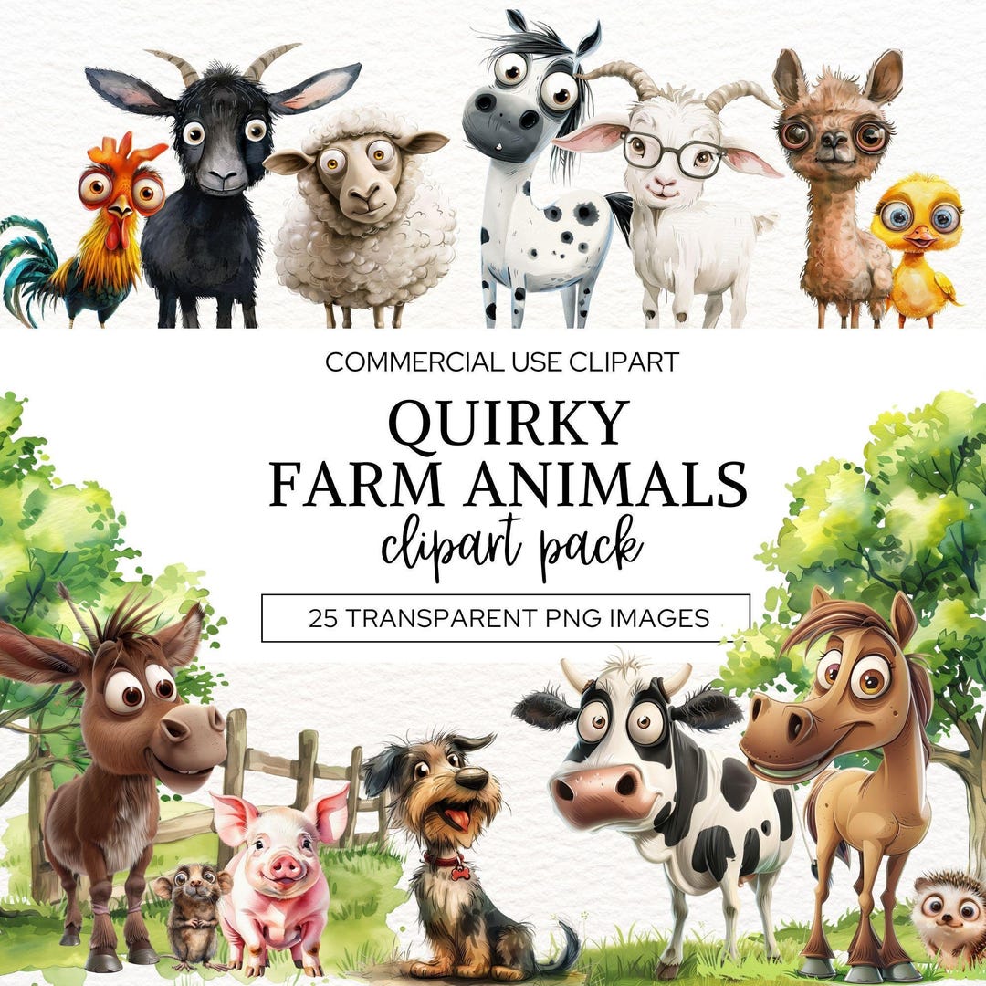 Quirky Farm Animals Clipart, Farmyard Birthday, Funny Animals Png ...