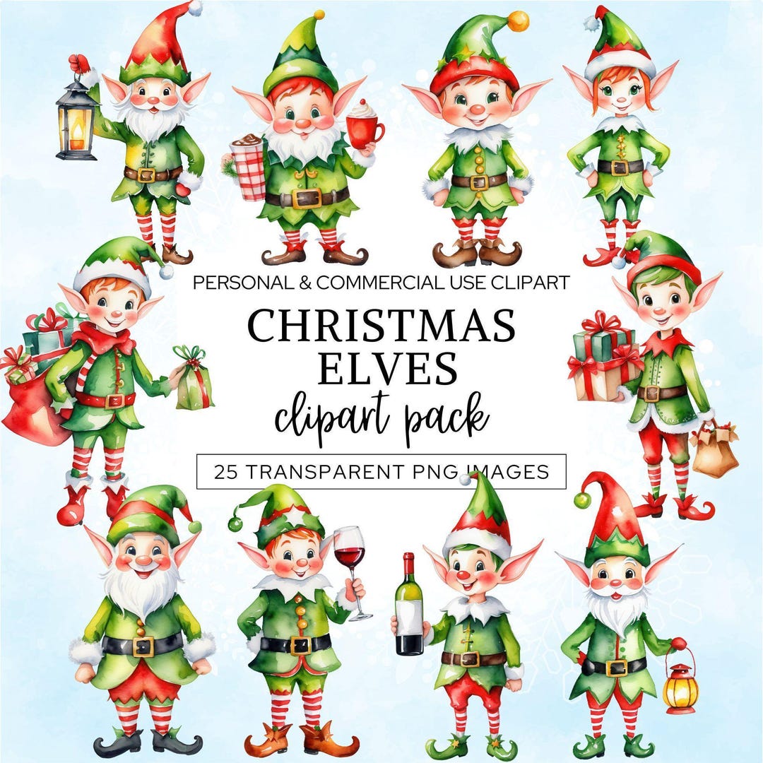 Christmas Elves Clipart Bundle, Cute Elf PNG, Watercolor Festive ...