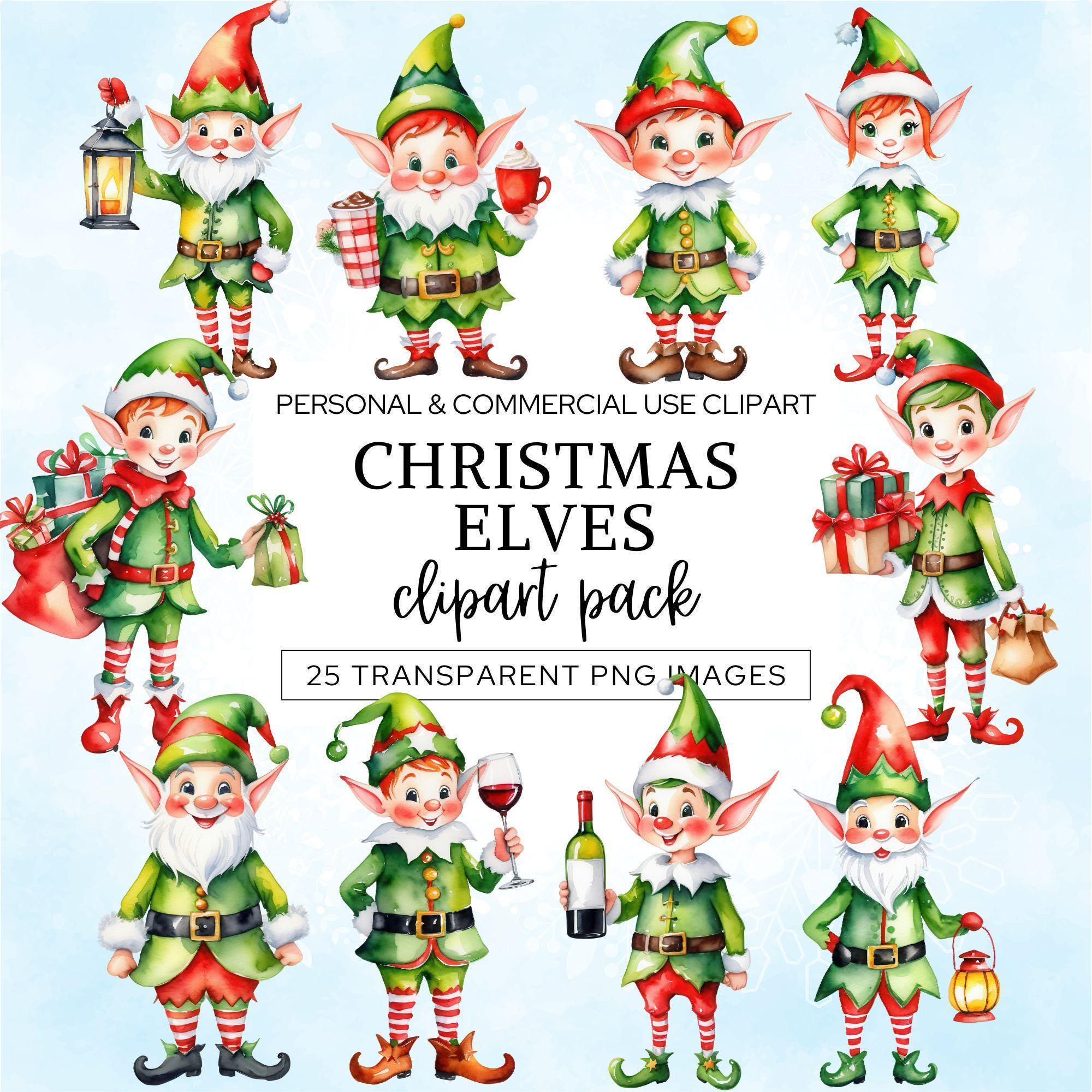 Christmas Elves Clipart Bundle, Cute Elf PNG, Watercolor Festive ...
