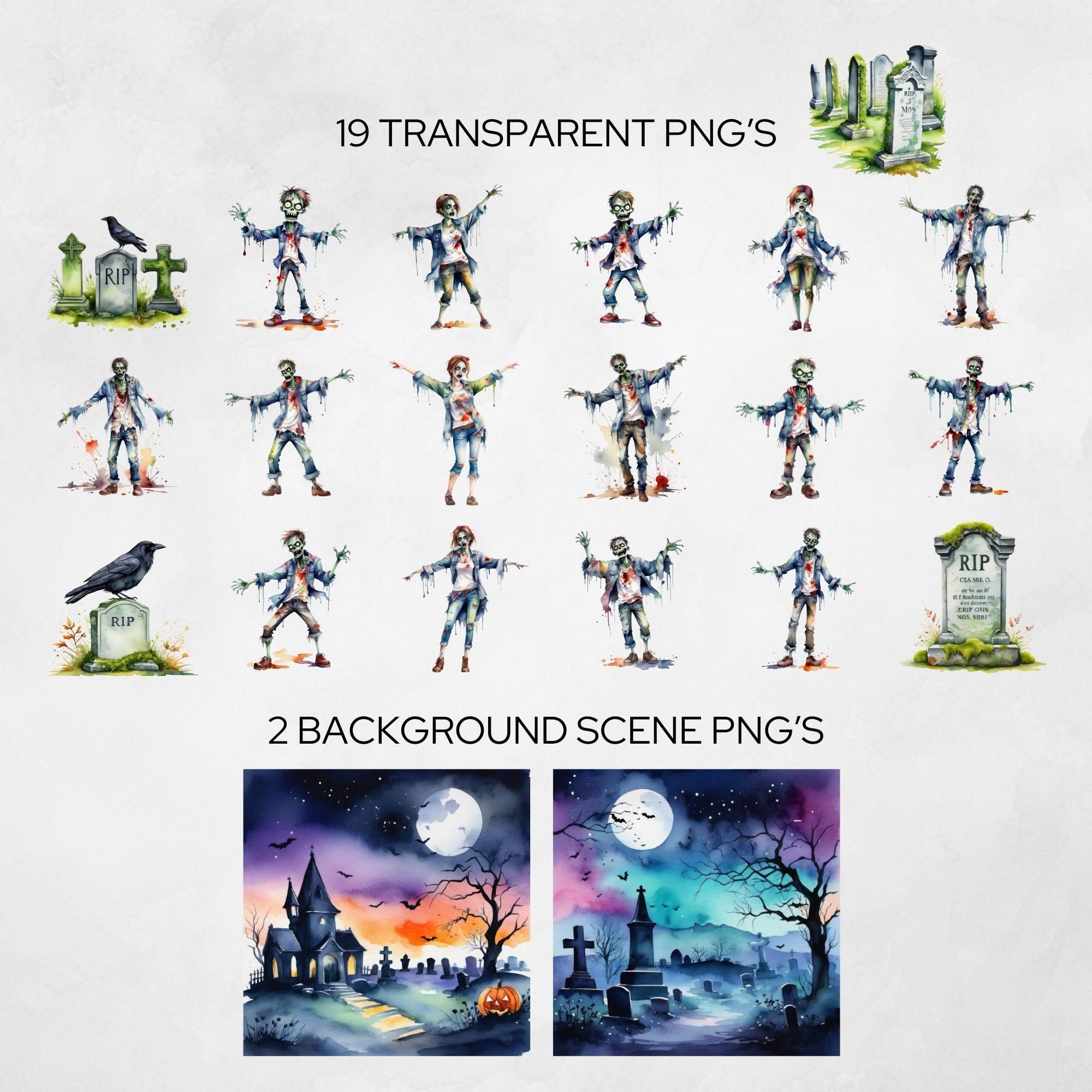 Graveyard Zombies Clipart, Halloween Party Invite, Spooky Graphics ...