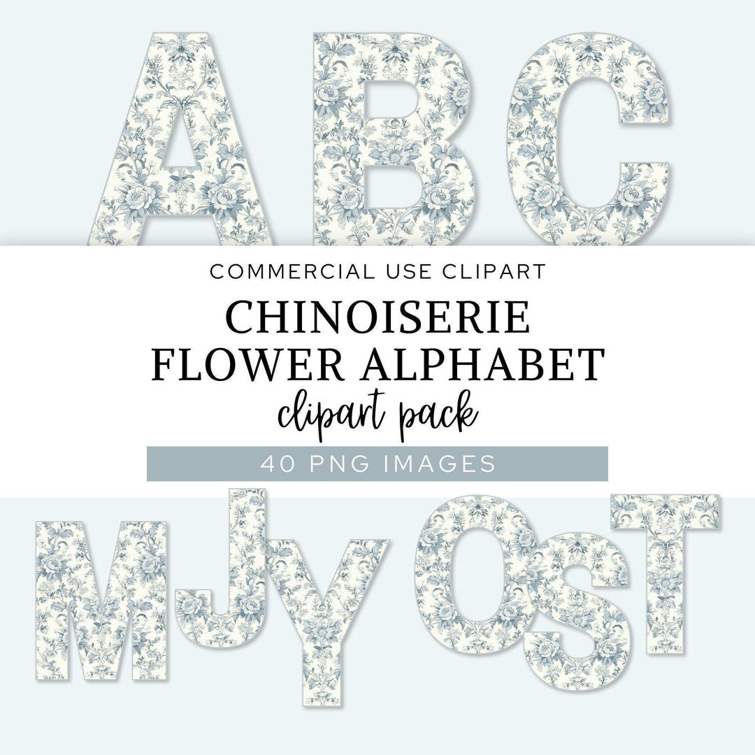 Chinoiserie Flower Alphabet Clipart, Shabby Chic Floral Letters and ...