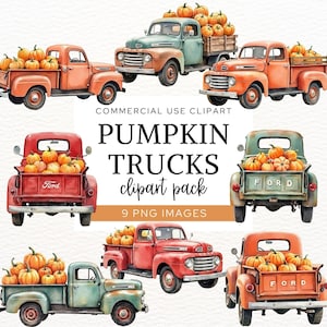 Pumpkin Truck Clipart, Fall Harvest Truck Art, Rustic Farm Truck Clip ...