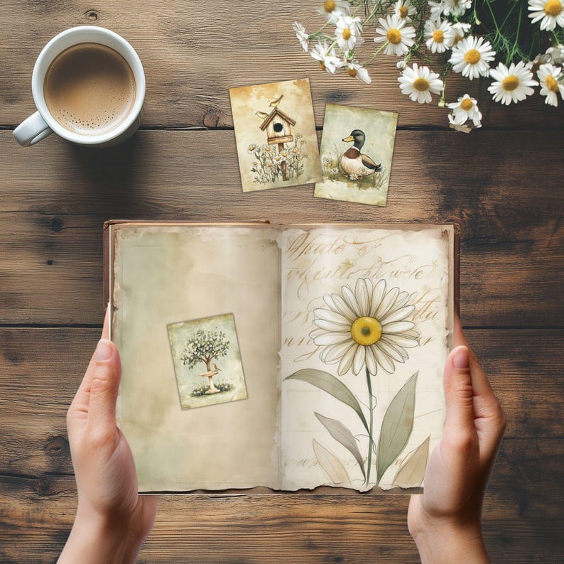 Vintage Daisy Journal Cards, Printable Ephemera for Junk Journaling and ...