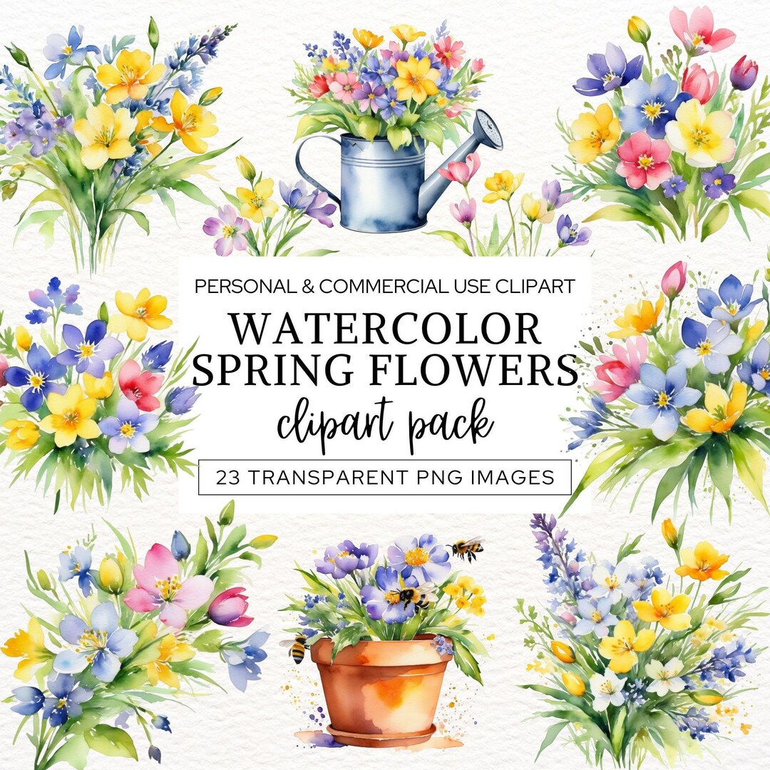 Watercolor Spring Flowers Clipart, Flower Bouquet PNG, Floral Junk ...