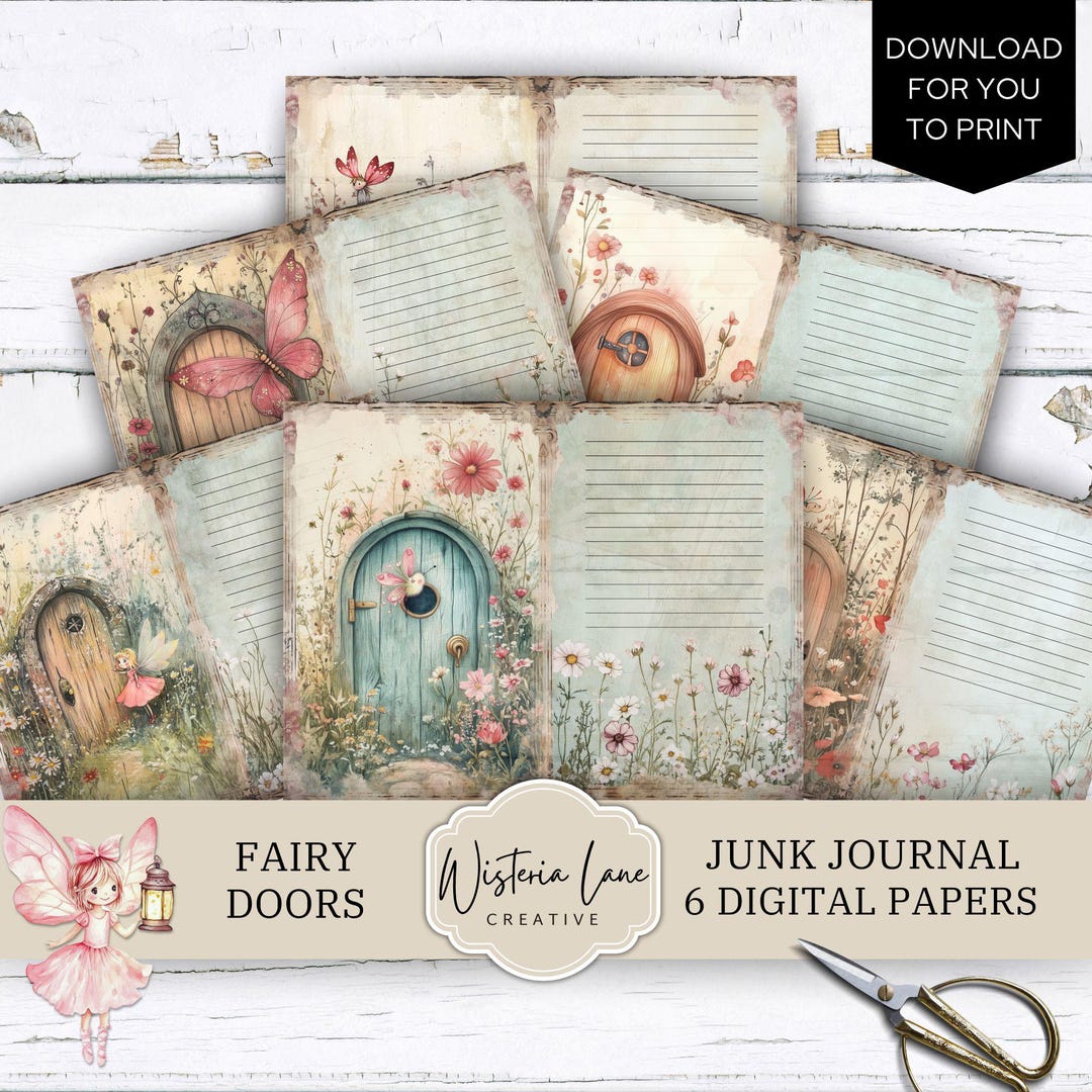 Fairy Junk Journal Pages, Enchanted Fairy Garden Printable Ephemera, Fairy Doors, Fantasy ...