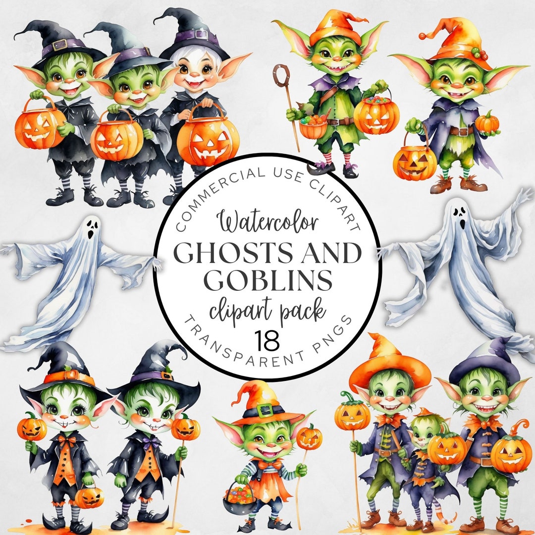 Halloween Ghosts & Goblins Clipart, Party Decorations, Spooky Crafts ...