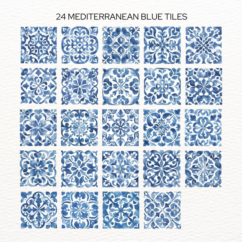 Mediterranean Blue & White Tiles Clipart, Portuguese Azulejo Ceramic ...