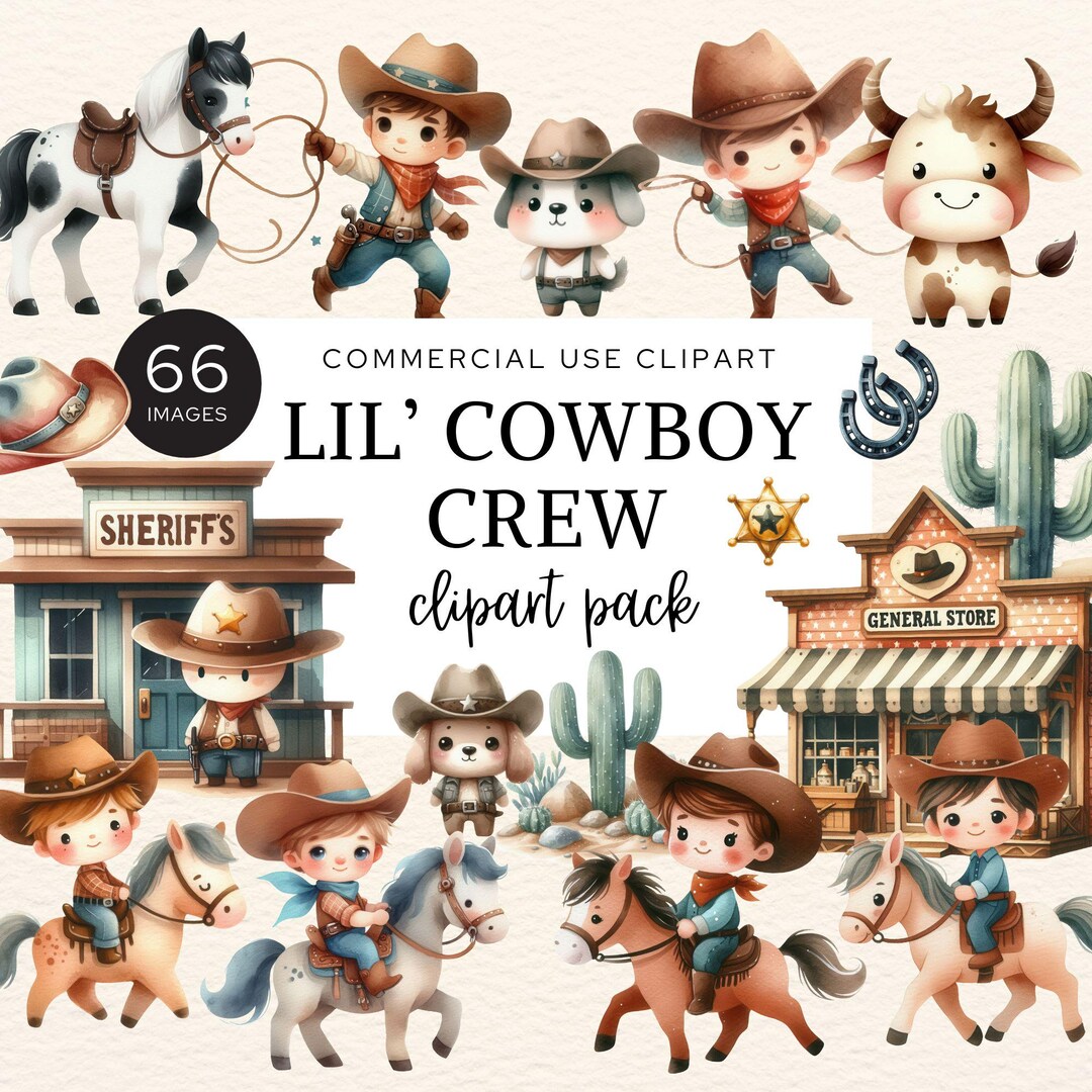 Cute Cowboy Clipart Bundle, Wild West PNG, Rodeo Birthday Party Decor ...