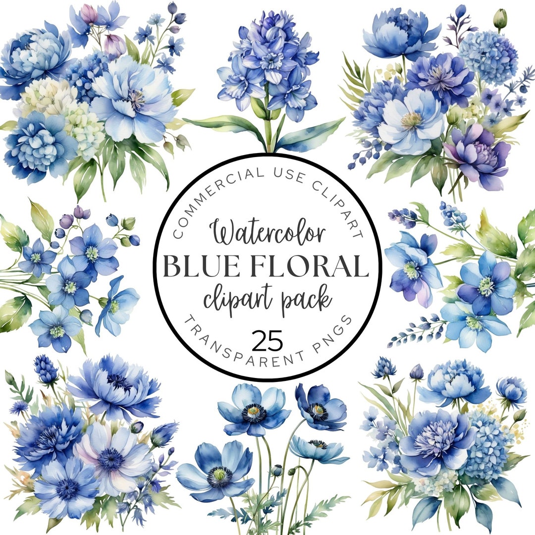 Indigo Blue Flower PNG, Watercolor Blue Flower Clipart Bundle ...
