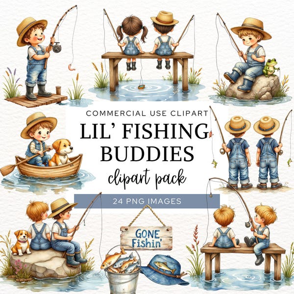 Boy Fishing Clipart - Etsy