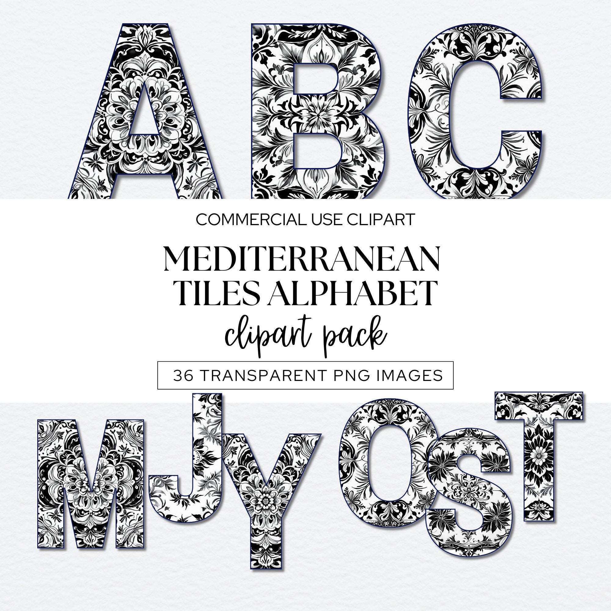 Mediterranean Tiles Alphabet Clipart, Portuguese Azulejo Ceramic Tiles ...