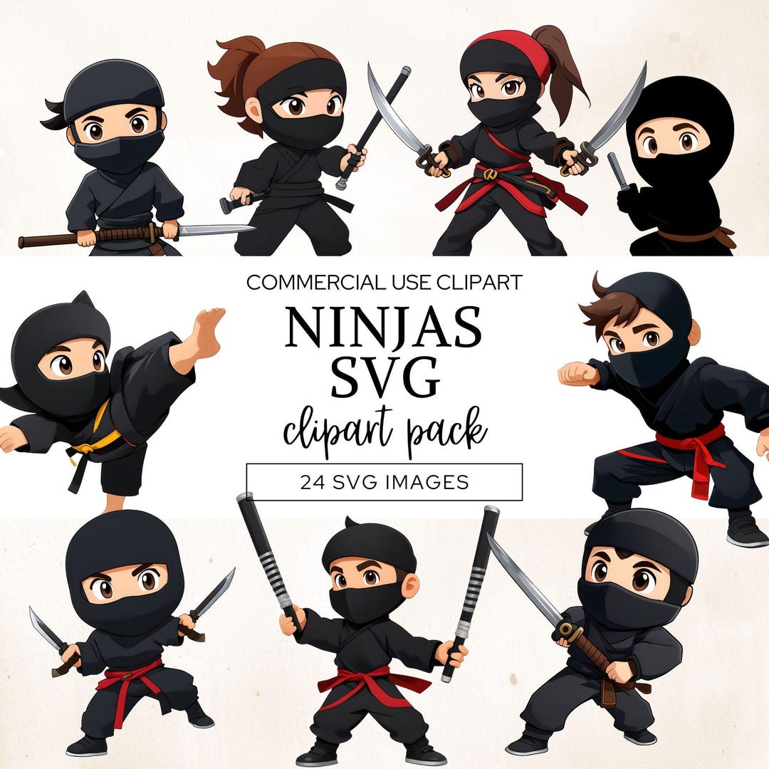 Ninja SVG Files for Cricut, Cute Boy & Girl Ninja Clipart, Karate Kids ...