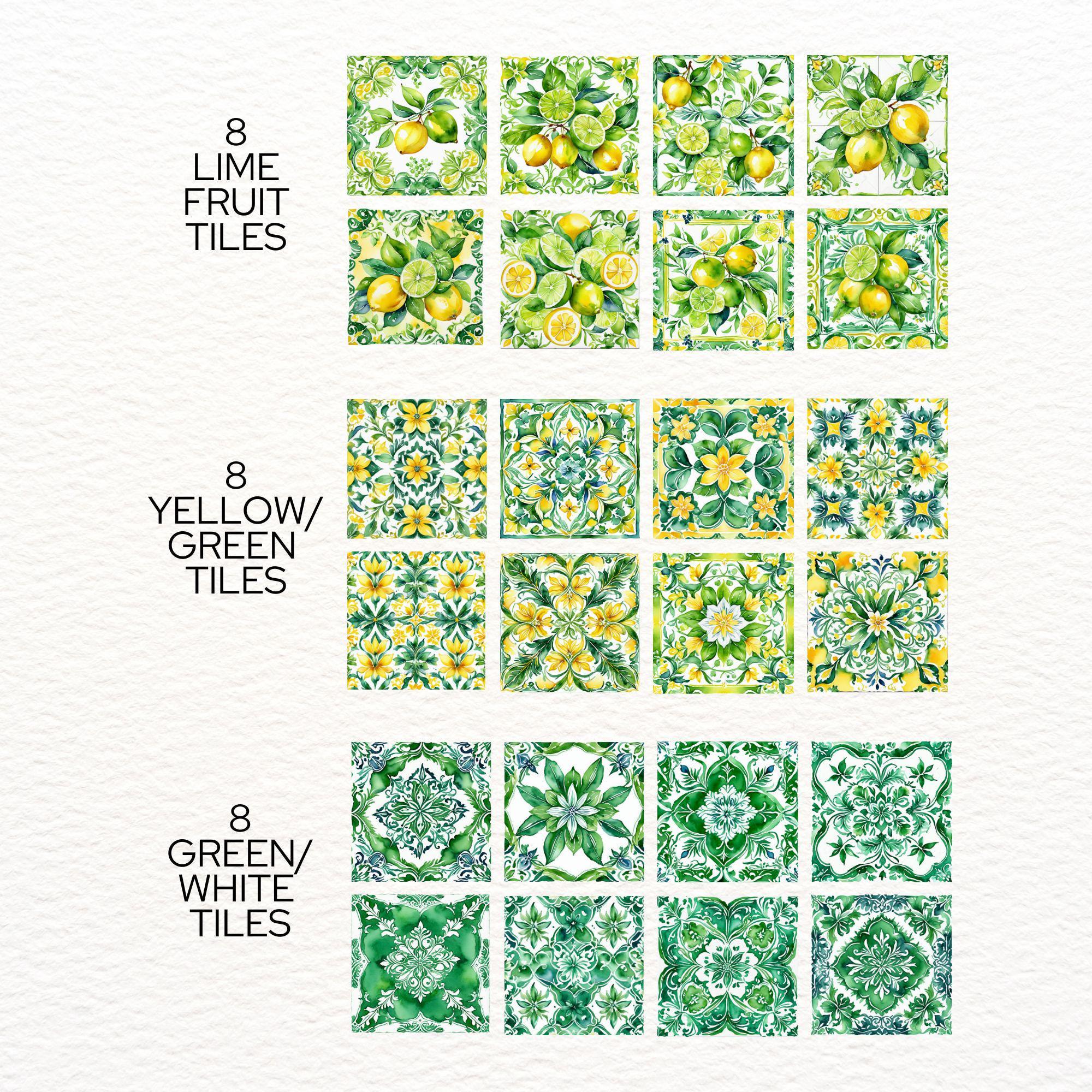 Mediterranean Tiles Clipart, Watercolor Limes, Portuguese Azulejo ...