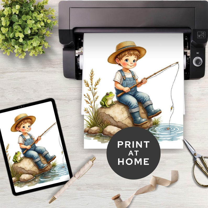 Cute Kids Fishing Clipart, Little Fisherman Clipart, Gone Fishing Clip ...