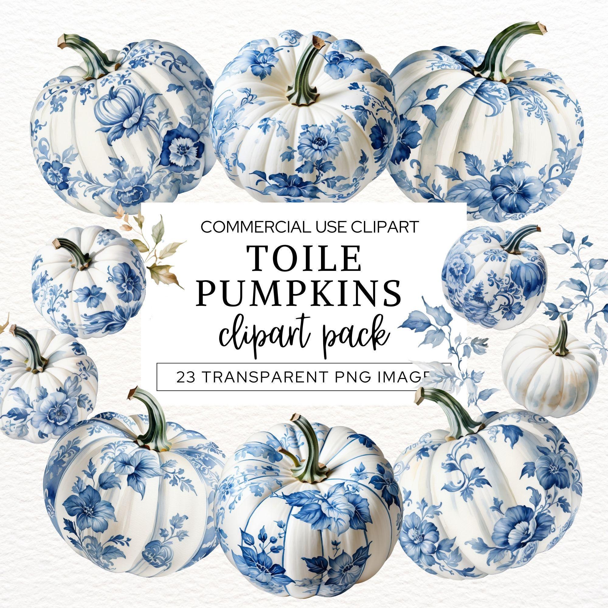 Vintage Toile Pumpkins Clipart, Blue & White Toile De Jouy Designs ...