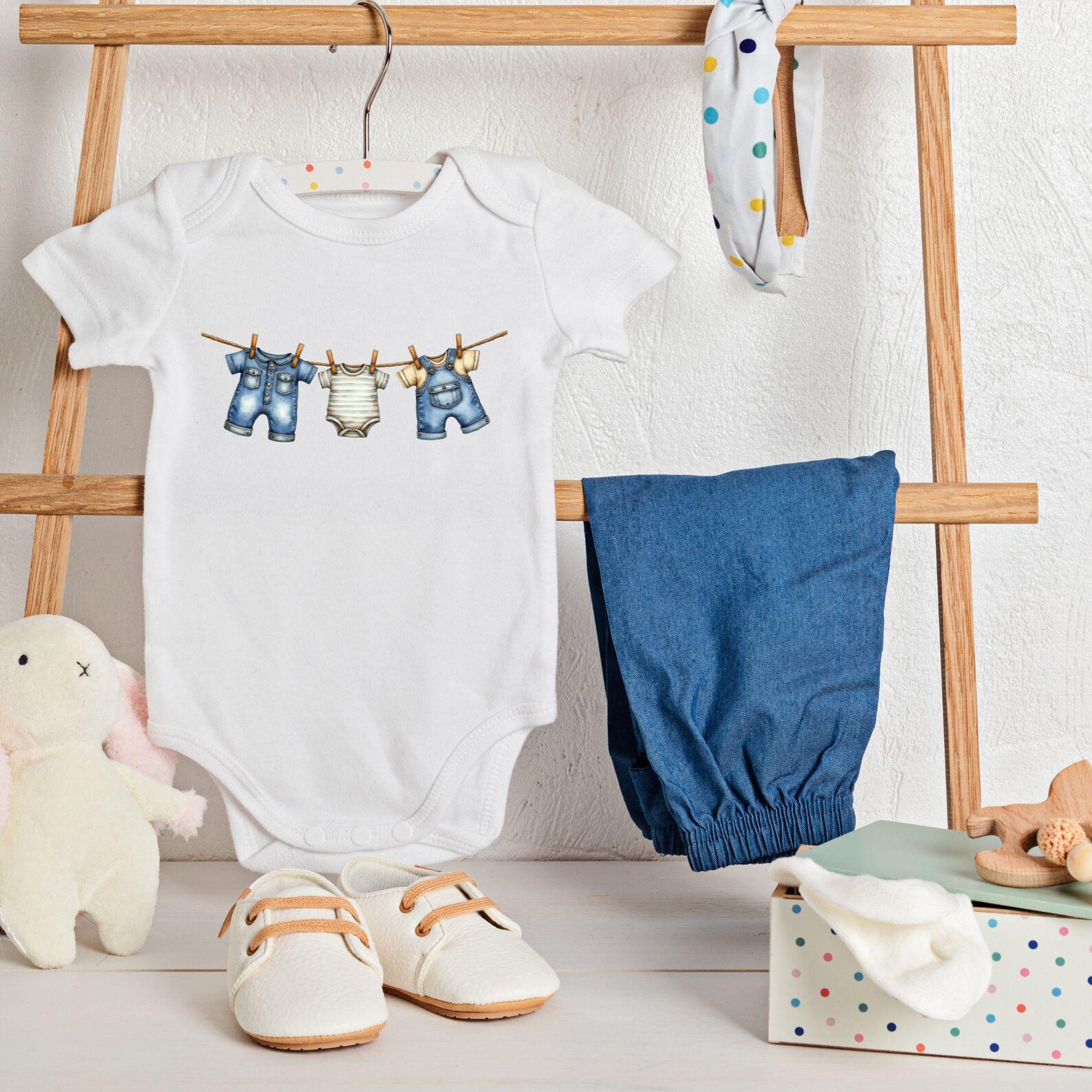 Baby Boy Clothesline Clipart, Blue Jean Baby Shower, Boy's Nursery ...