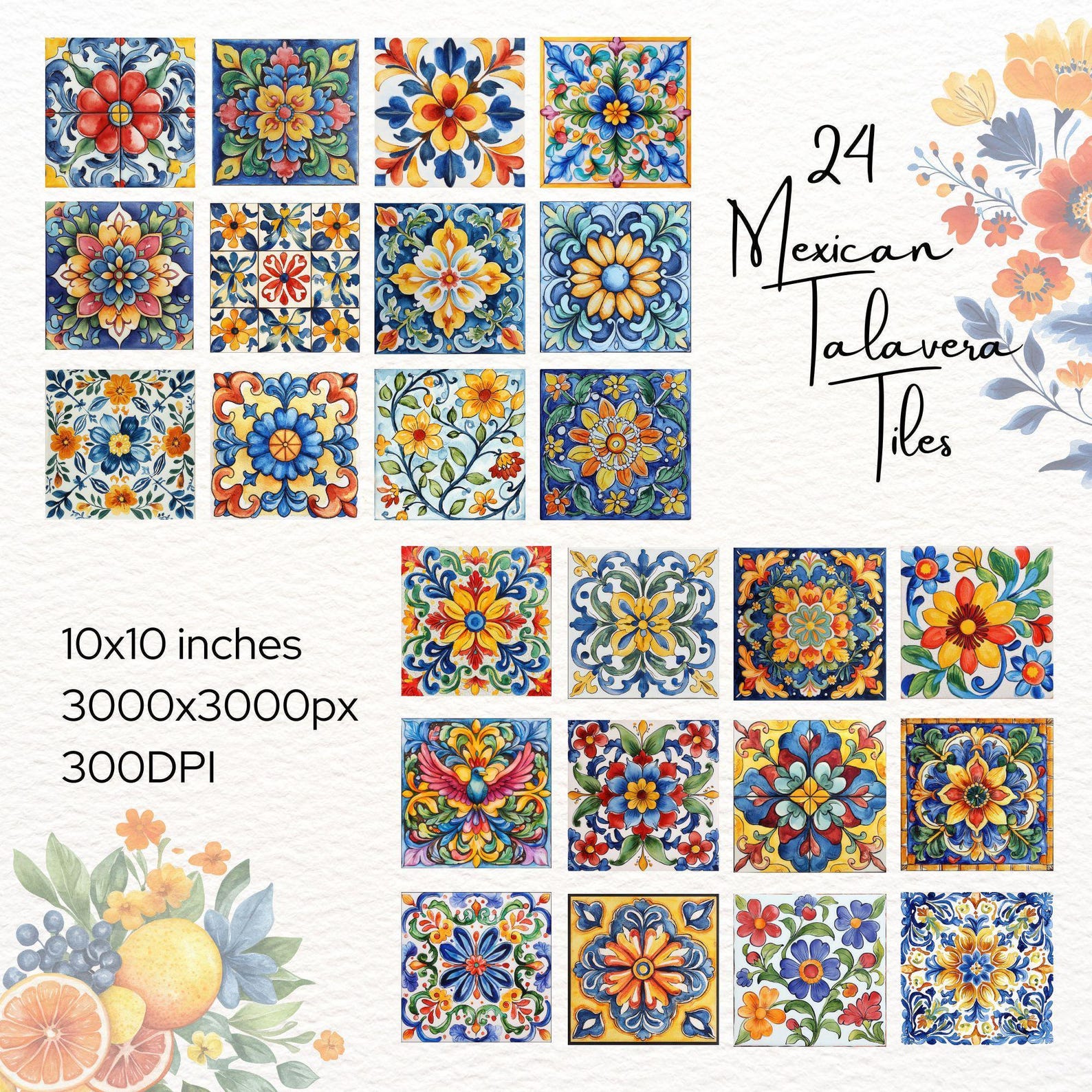 Mexican Talavera Clipart, Talavera Tiles Download, Floral Mosaic Clip ...