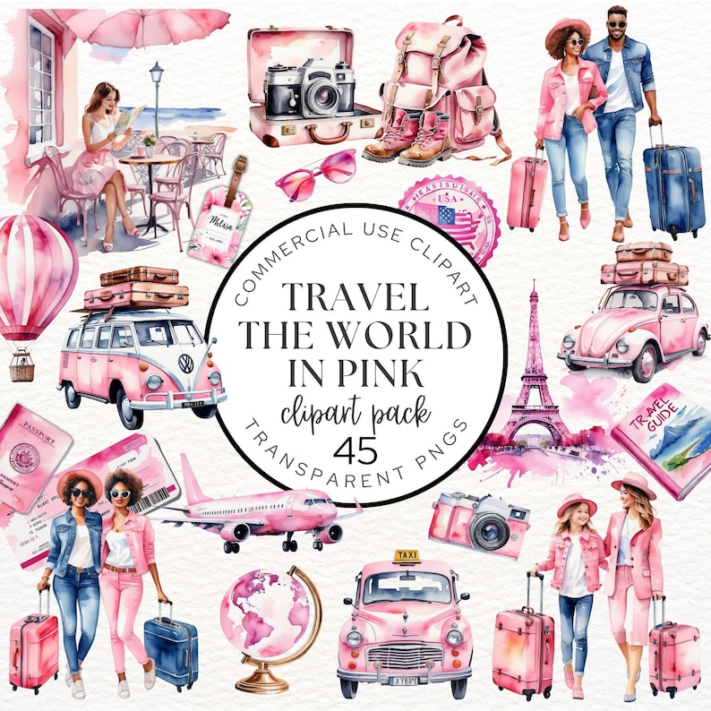 Travel the World in Pink Clipart PNG, Summer Vacation, Wanderlust ...