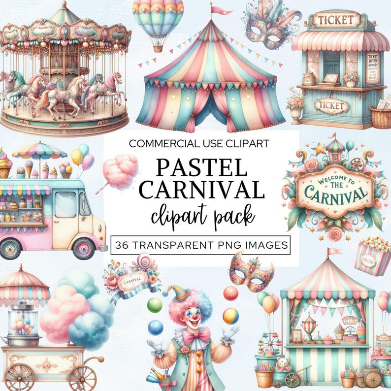 Pastel Carnival Clipart, Amusement Park Png, Watercolor Carousel ...