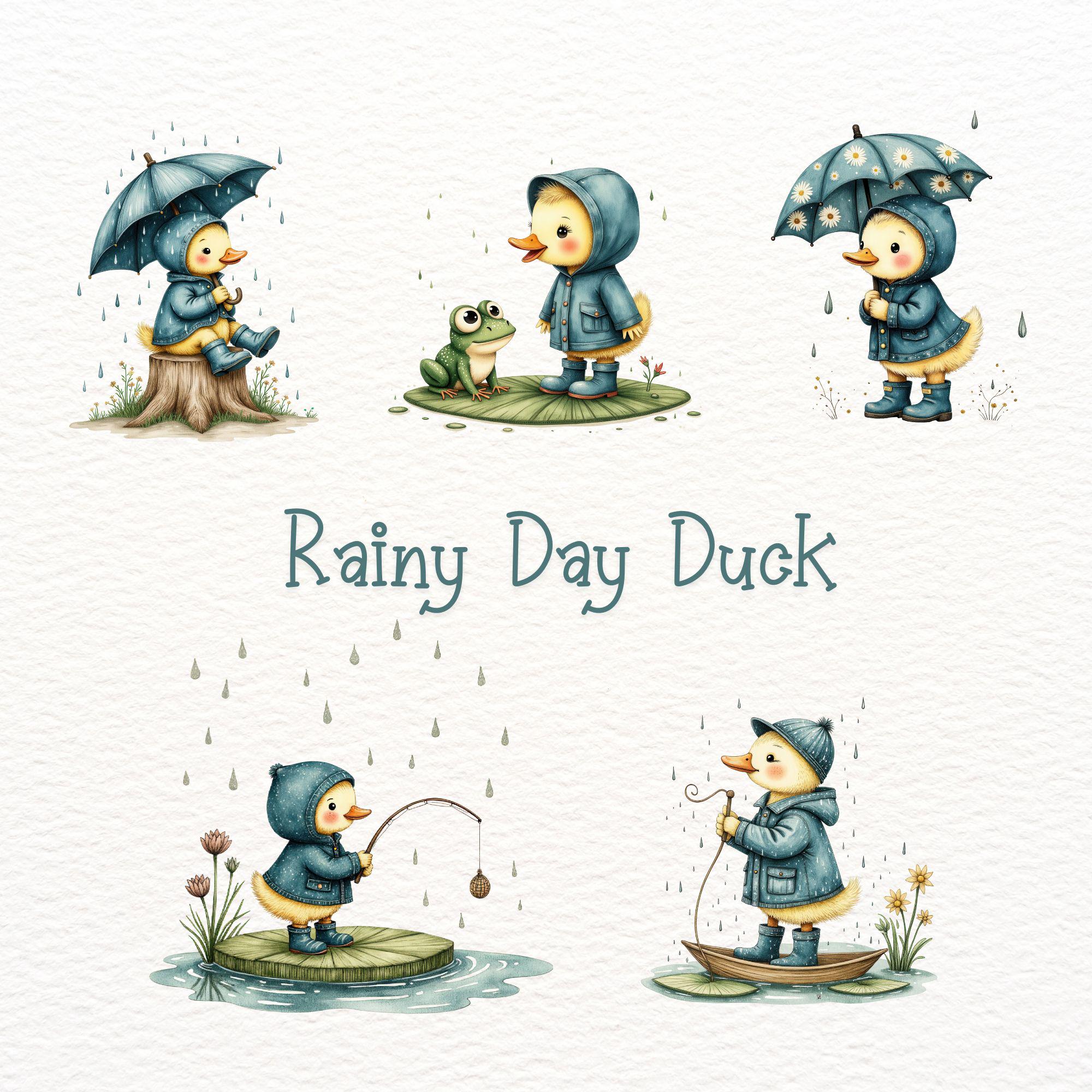 Rainy Day Duck Clipart Pack, Cute Ducklings With Umbrellas PNG, Ducks ...