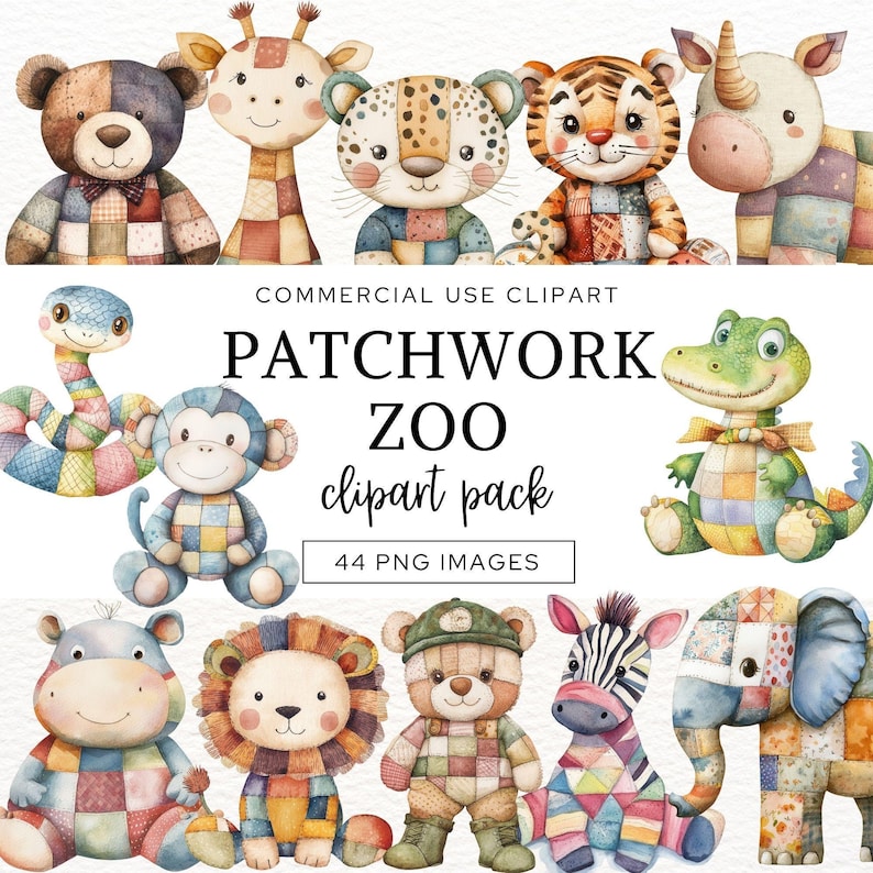 Patchwork Zoo Nursery Clipart, Cute Baby Zoo Animals Clip Art ...