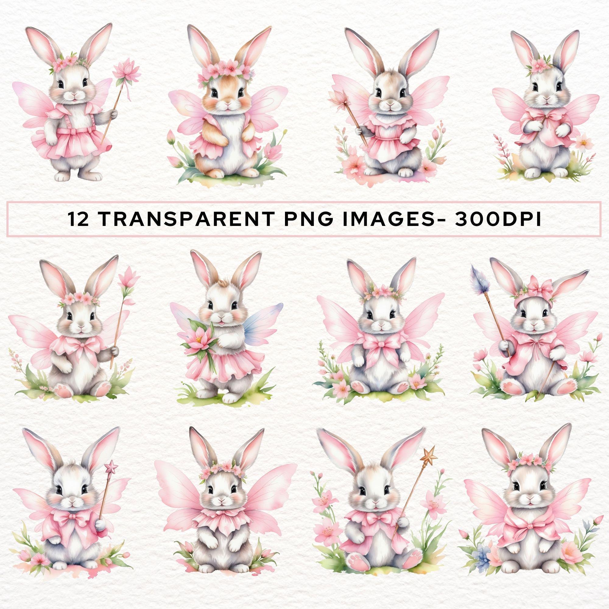 Watercolor Pink Bunny Clipart, Cute Bunnies Clip Art, Baby Girl Rabbit ...