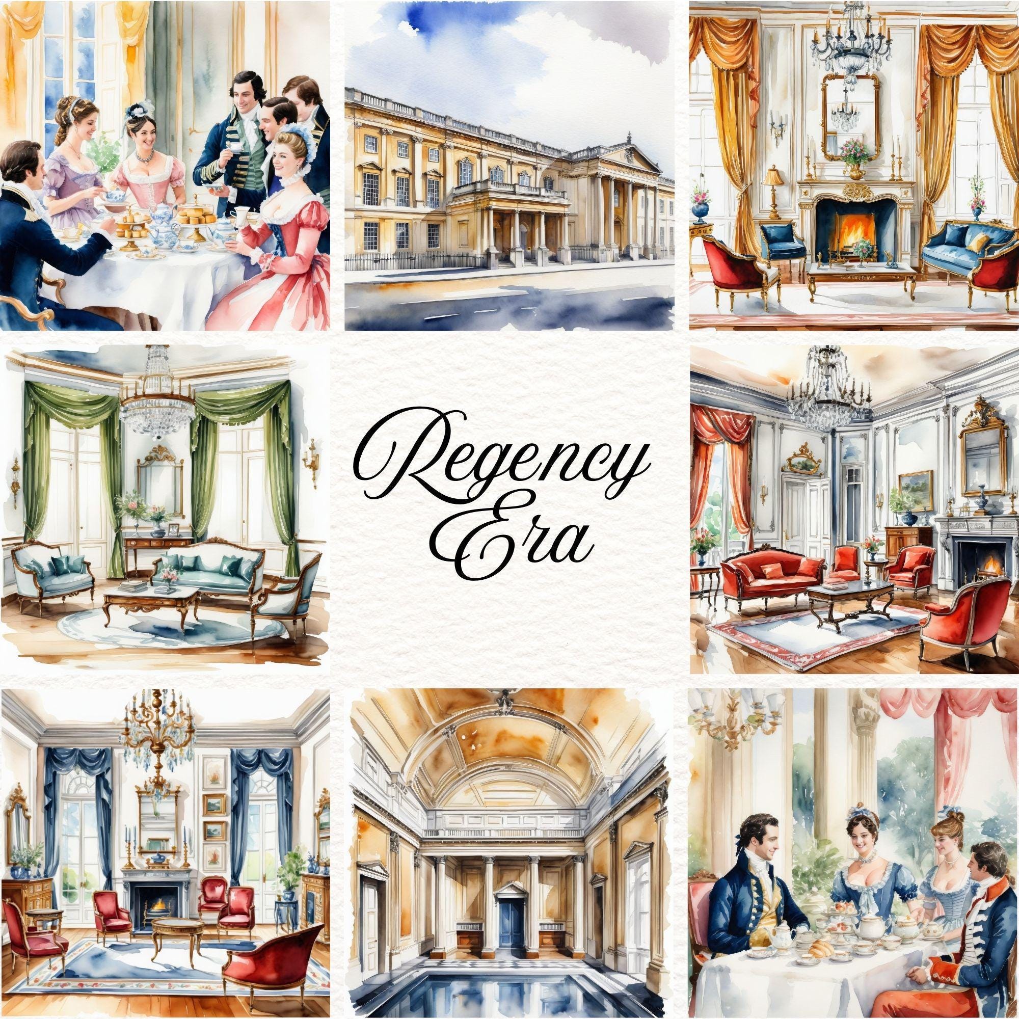 Regency Era Clipart, Watercolor Victorian Scenes, Vintage Romance ...