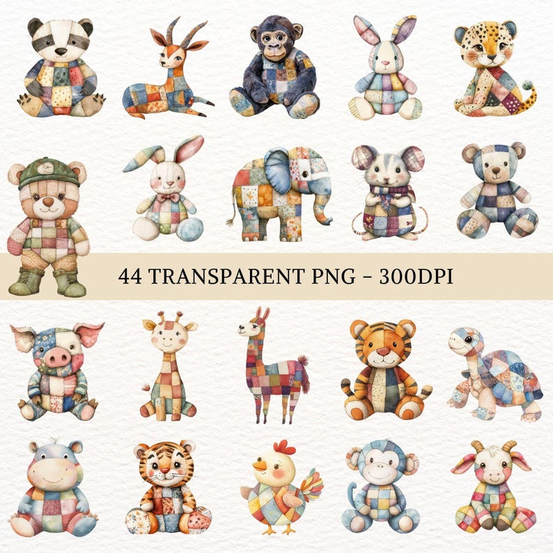 Patchwork Zoo Nursery Clipart, Cute Baby Zoo Animals Clip Art ...