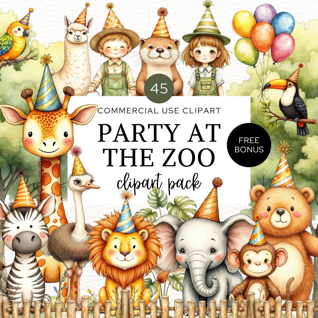 Zoo Birthday Clipart for Party Invitations and Printables, Kids Zoo ...