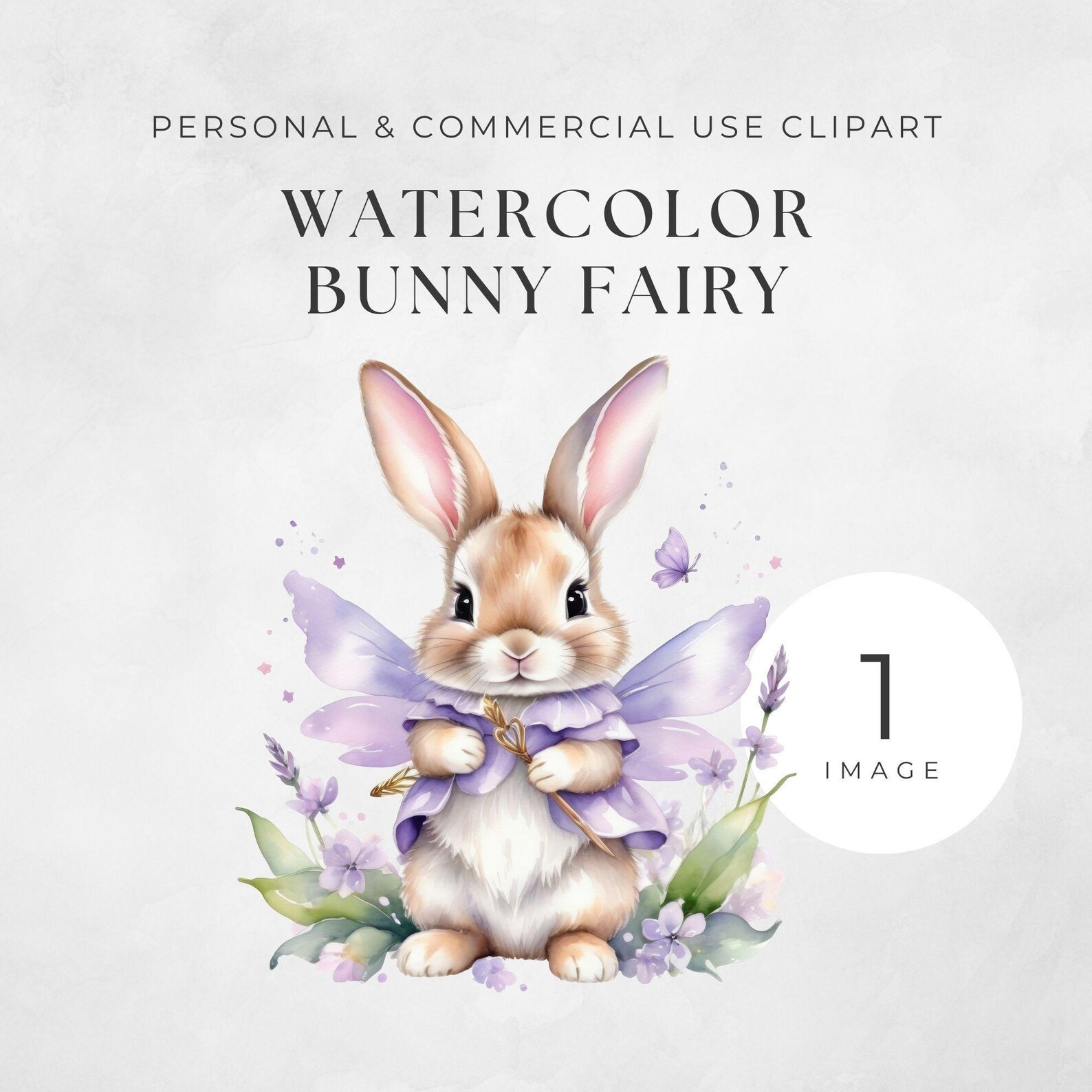 Lilac Bunny Fairy Clipart, Watercolor Nursery Art, Cute Bunny PNG, Baby ...